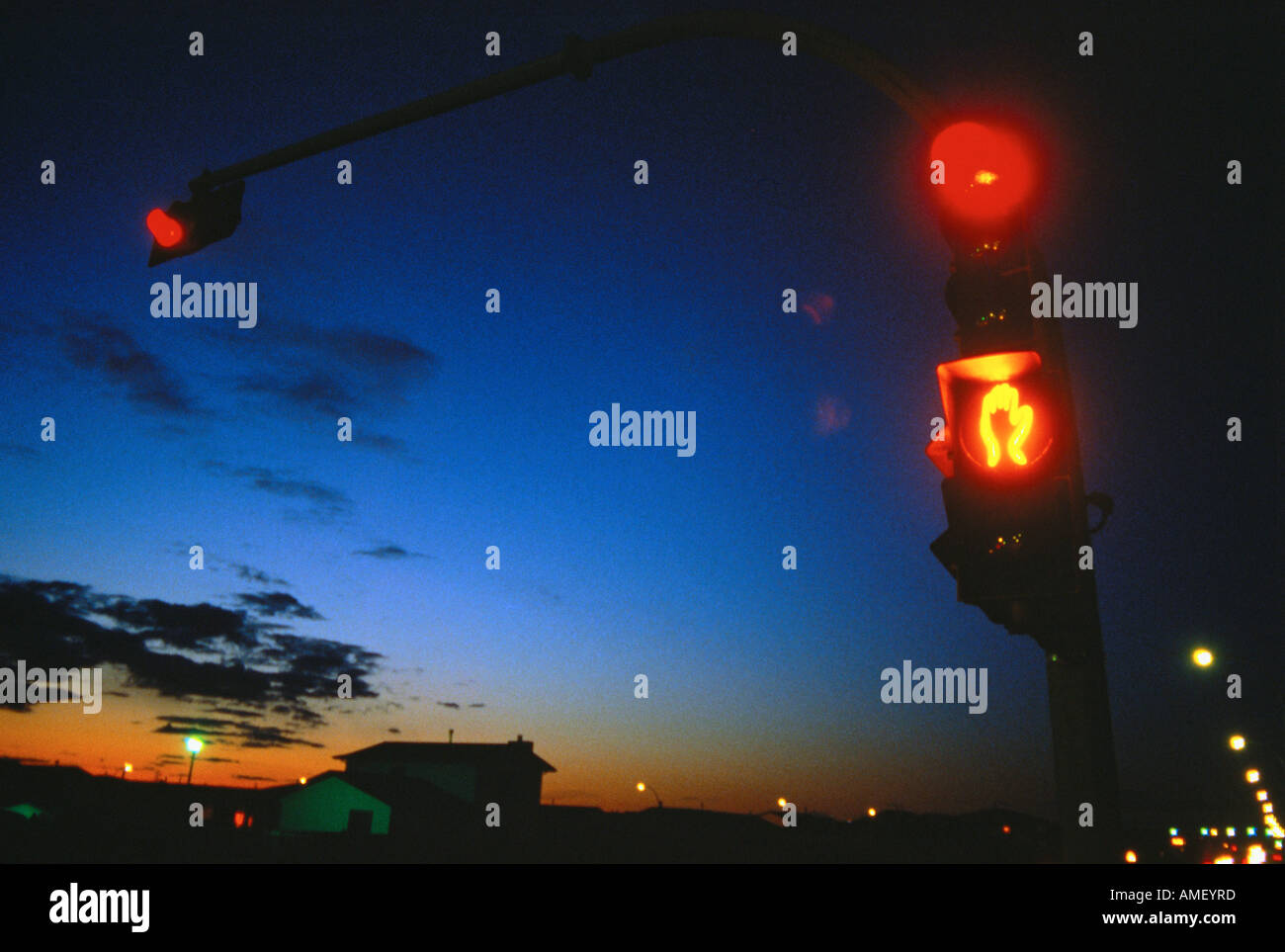 Traffic Signals at Night Stock Photo - Alamy