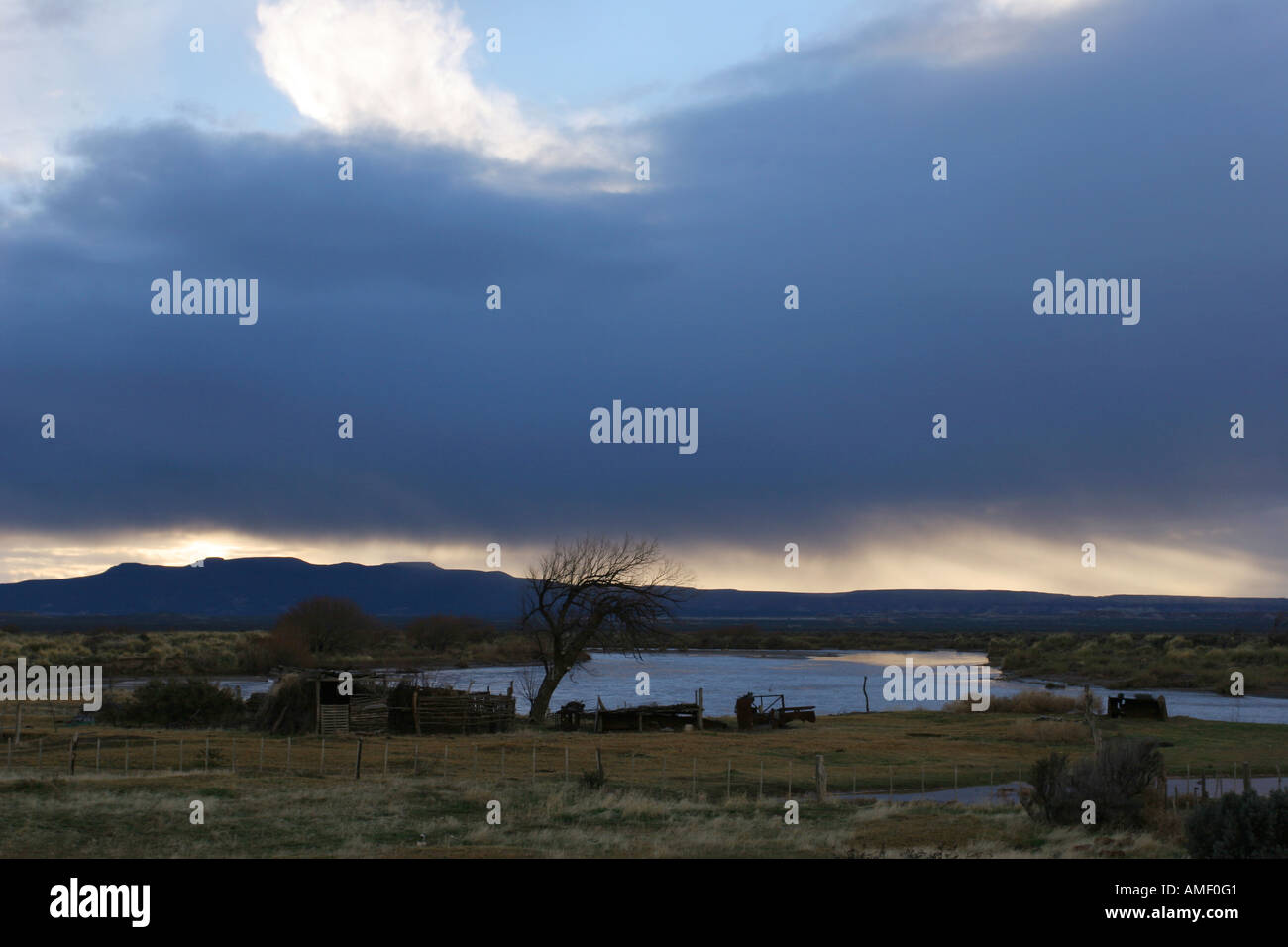 Typical patagonic steppe landscape in Argentina during afternoon with a ...