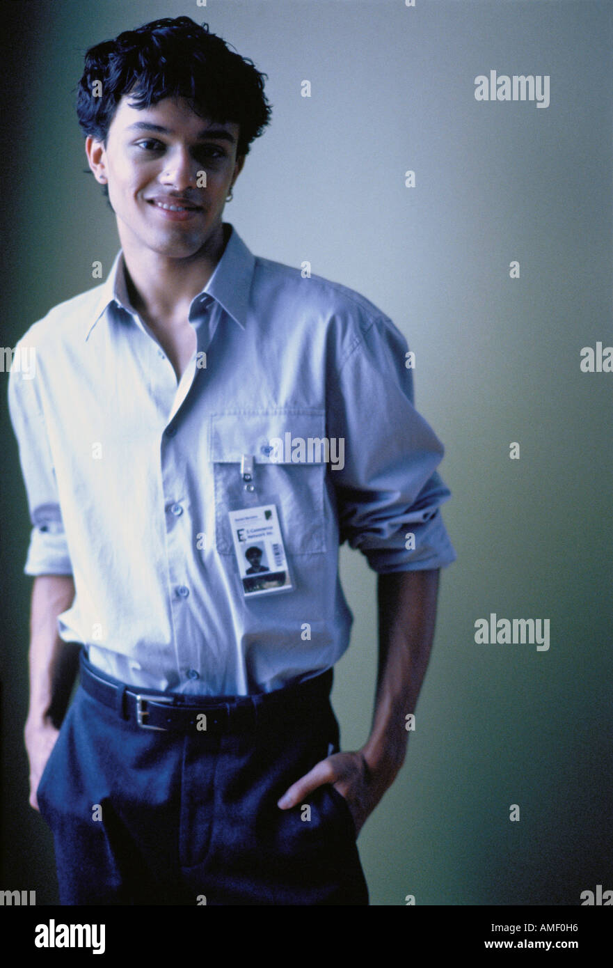 Portrait of Man Wearing Identification Card Stock Photo - Alamy