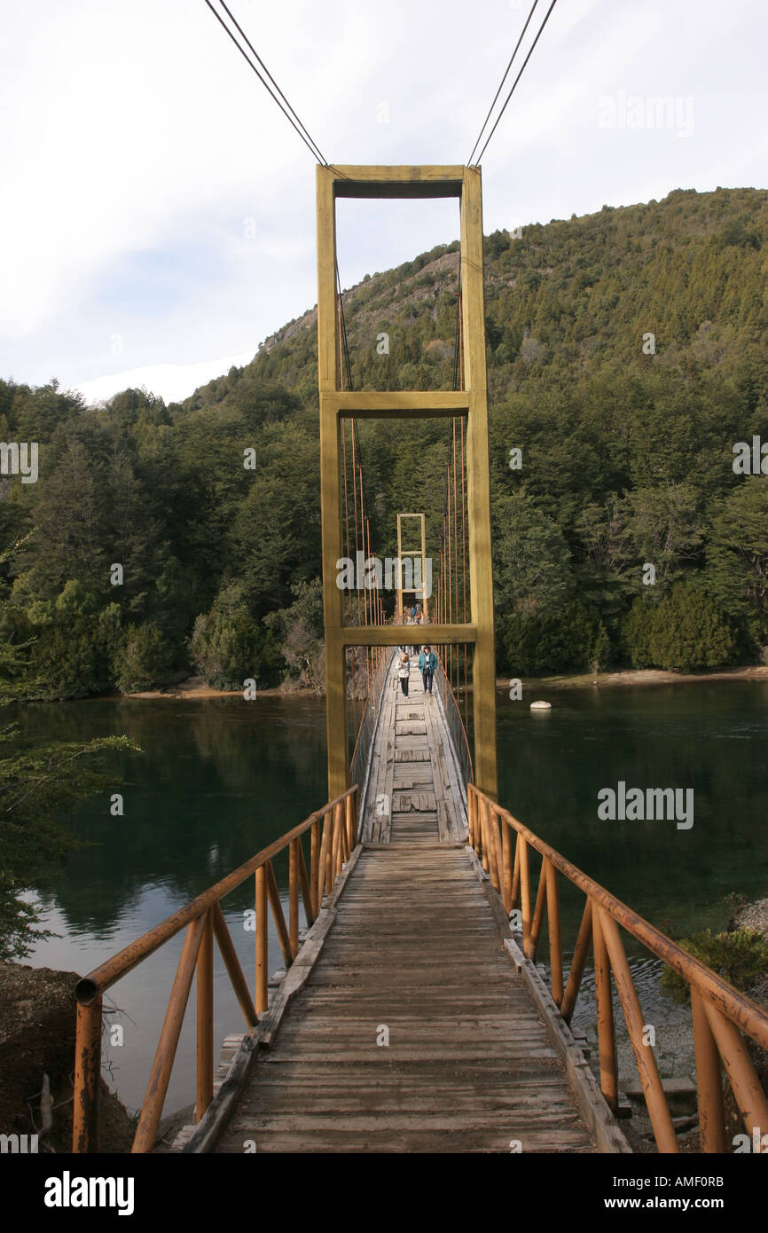 Suspension bridge over river Arrayanes in Parque Nacional Los Alerces ...