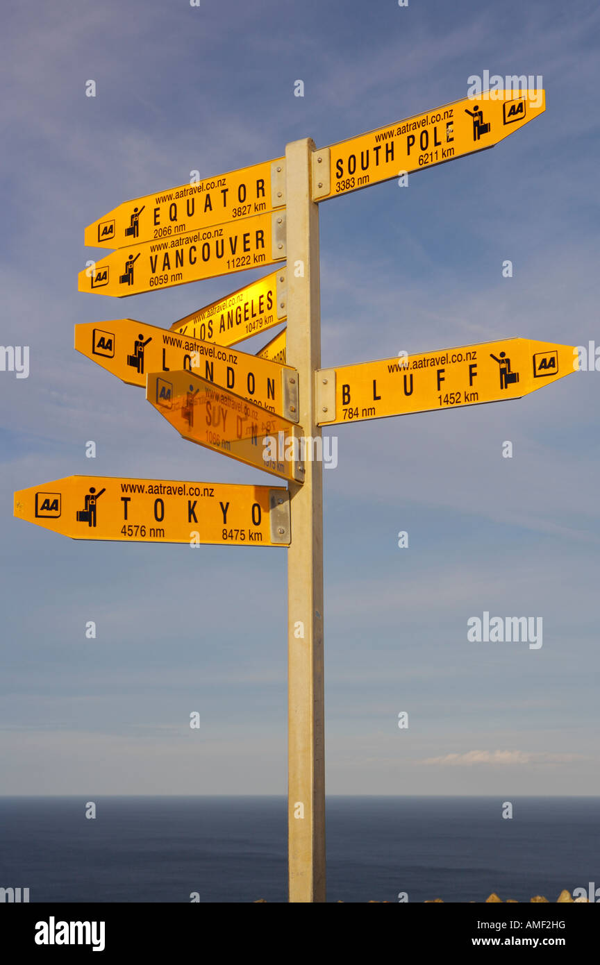 Multi-destination Sign Post in front of the Cape Reinga Lighthouse on ...