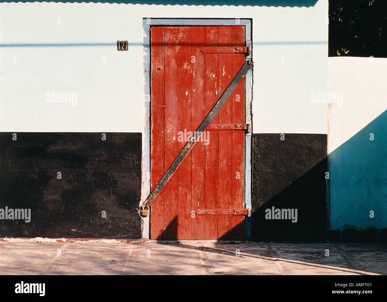 Red Wooden Door, New Providence, Bahamas, Caribbean Stock Photo - Alamy