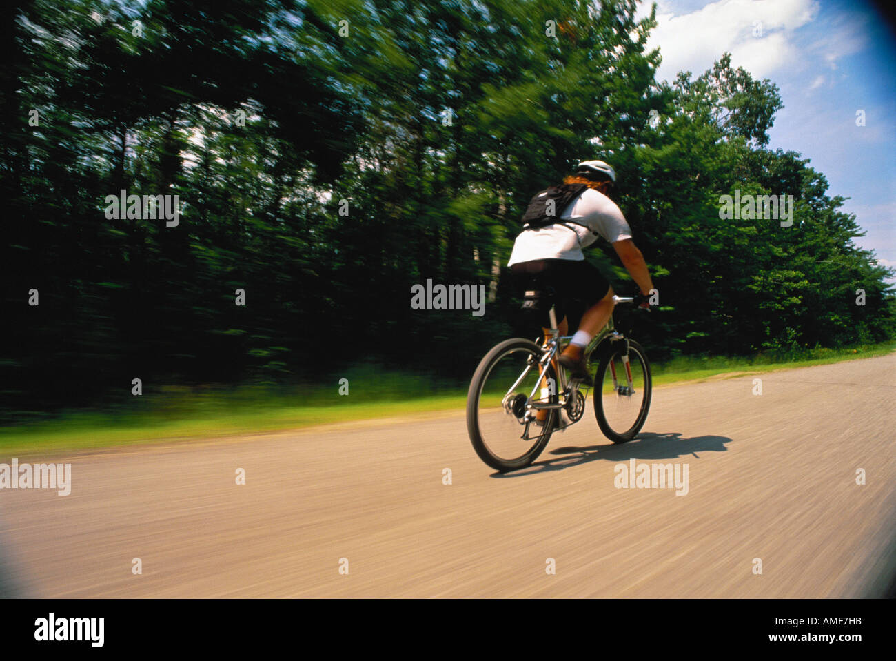 Back View of Man Riding Bicycle On Path Stock Photo - Alamy