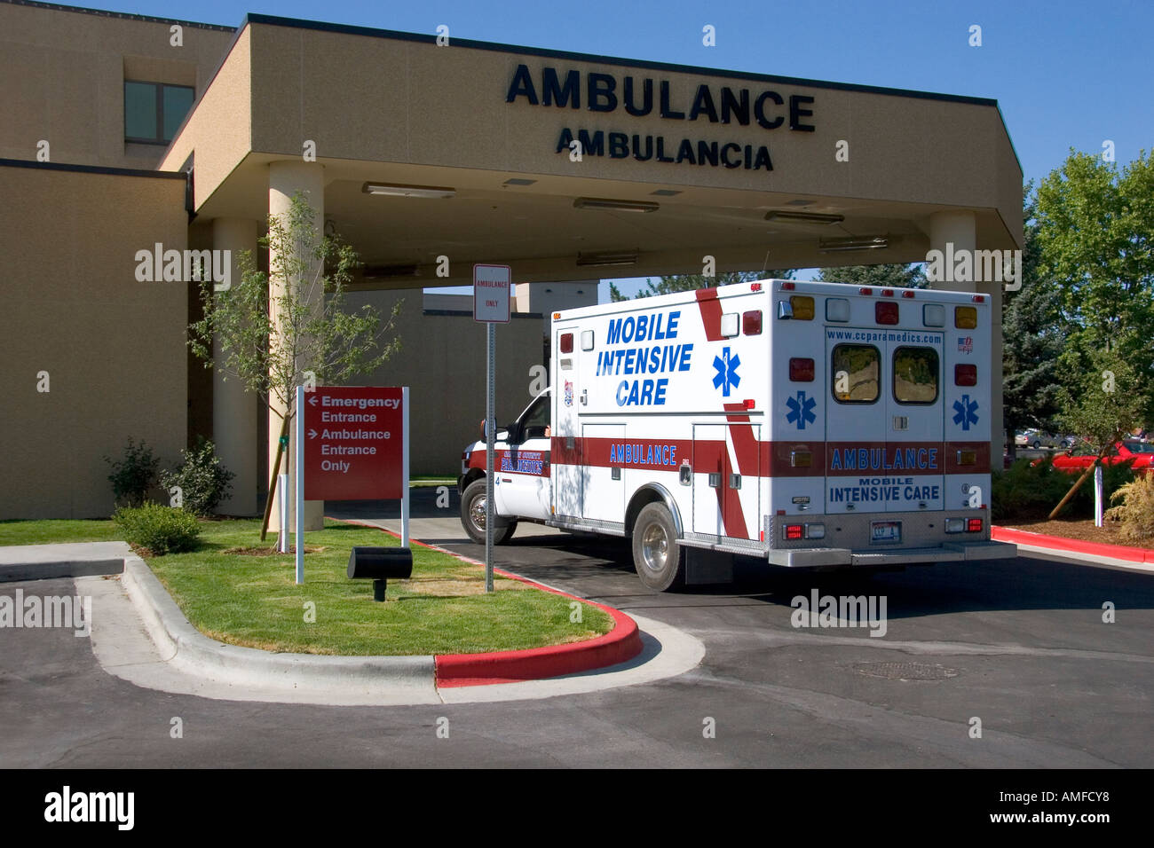 Ambulance parked at the emergency entrance to the West Valley Medical ...