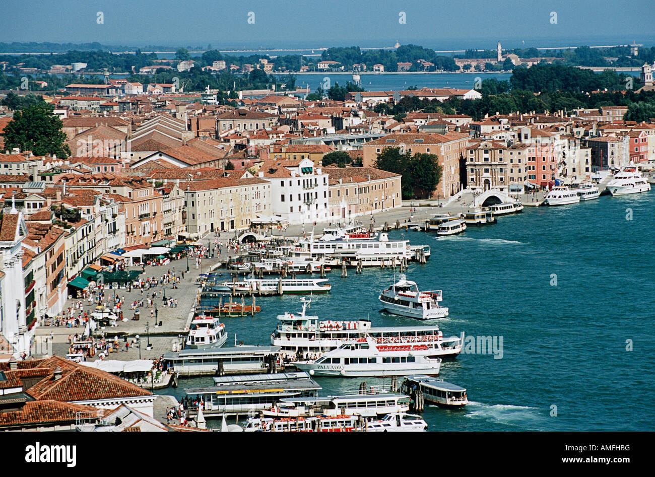View of Venetian waterfront from the Campanile, Venice, Italy Stock ...