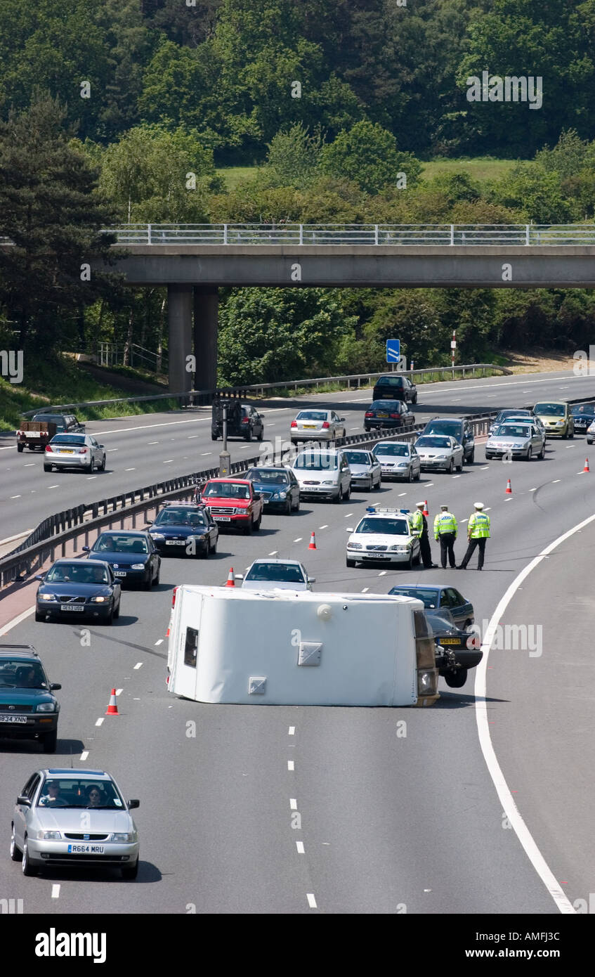Motorway accident caravan overturned on M27 causing delays Stock Photo ...