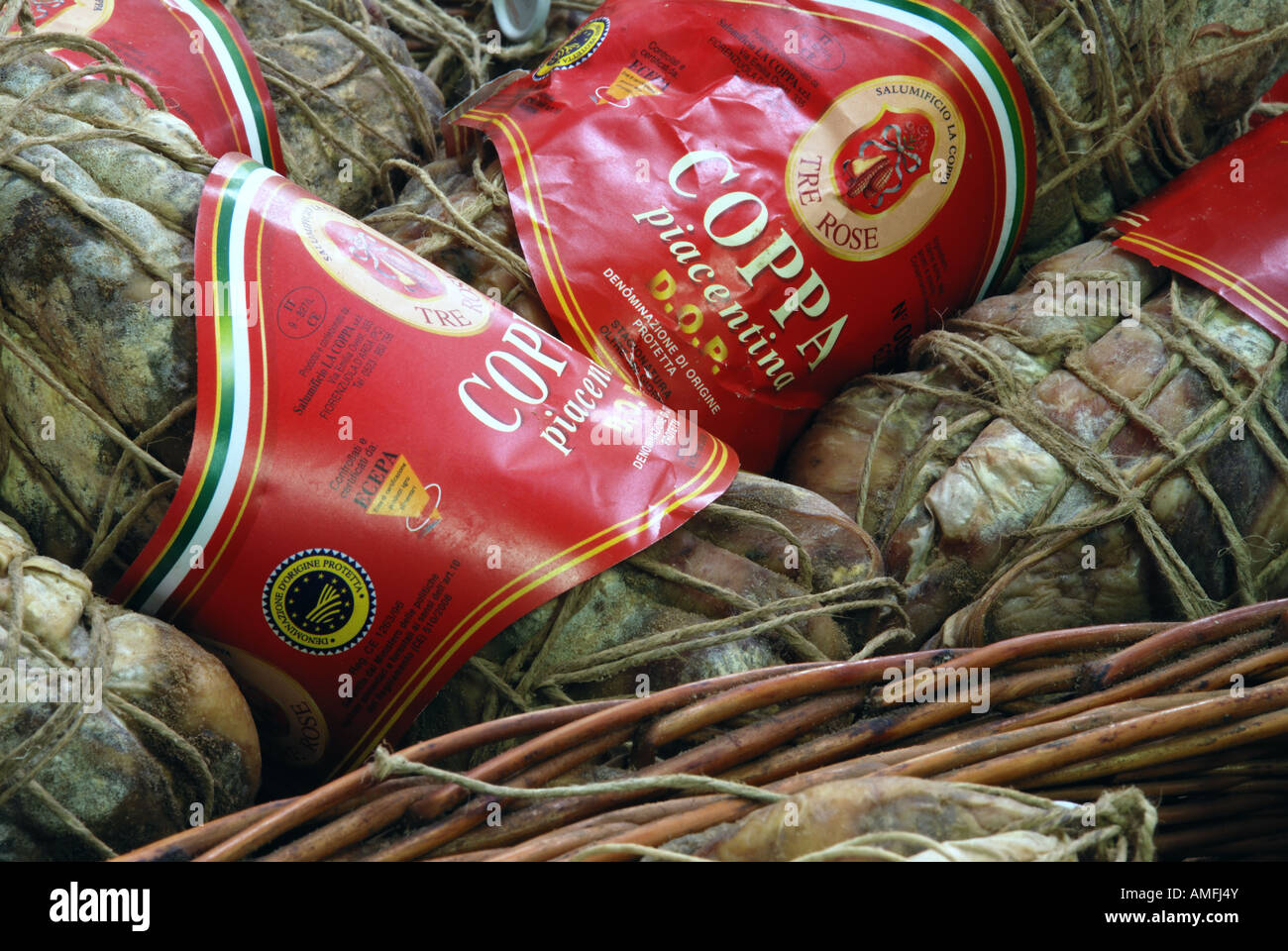 Coppa and salumi on display in a shop in Italy Stock Photo - Alamy