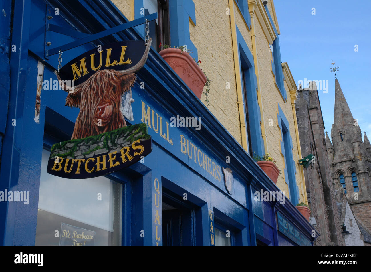 Butchers sign in Tobermory on the Scottish island of Mull, Scotland, UK ...