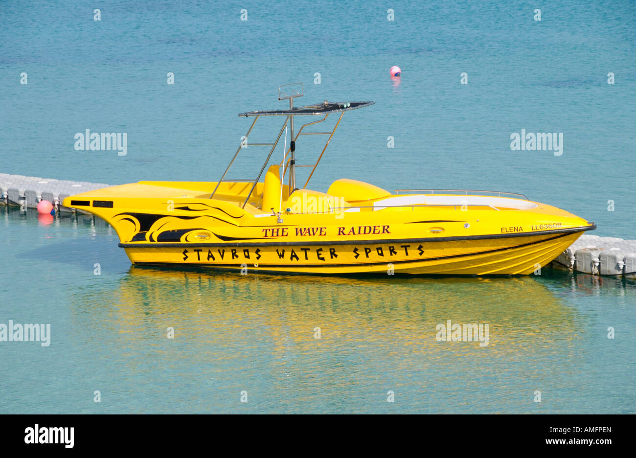 Yellow paragliding speedboat at Fig Tree Bay Protaras on the ...