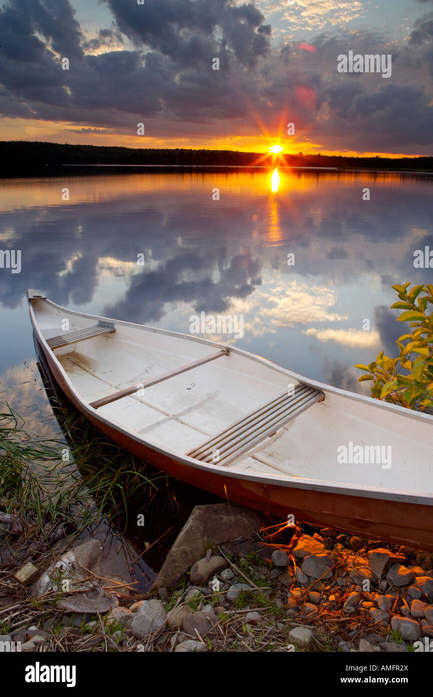 Canoe at sunset over the St Mary's River seen from the St Mary's ...
