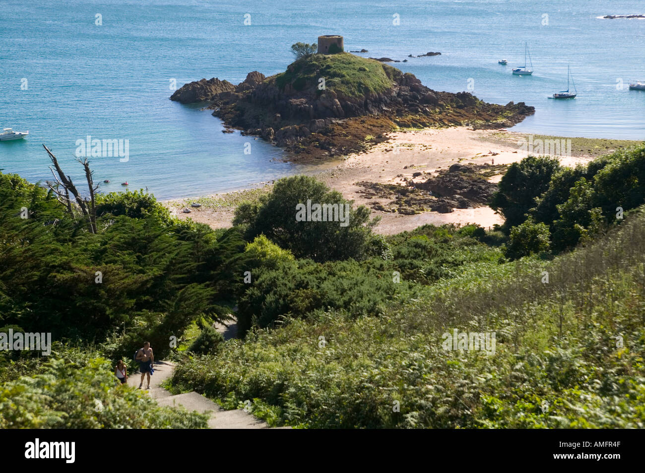 Janvrins Tomb and Tower Portelet Bay St Brelade Stock Photo - Alamy