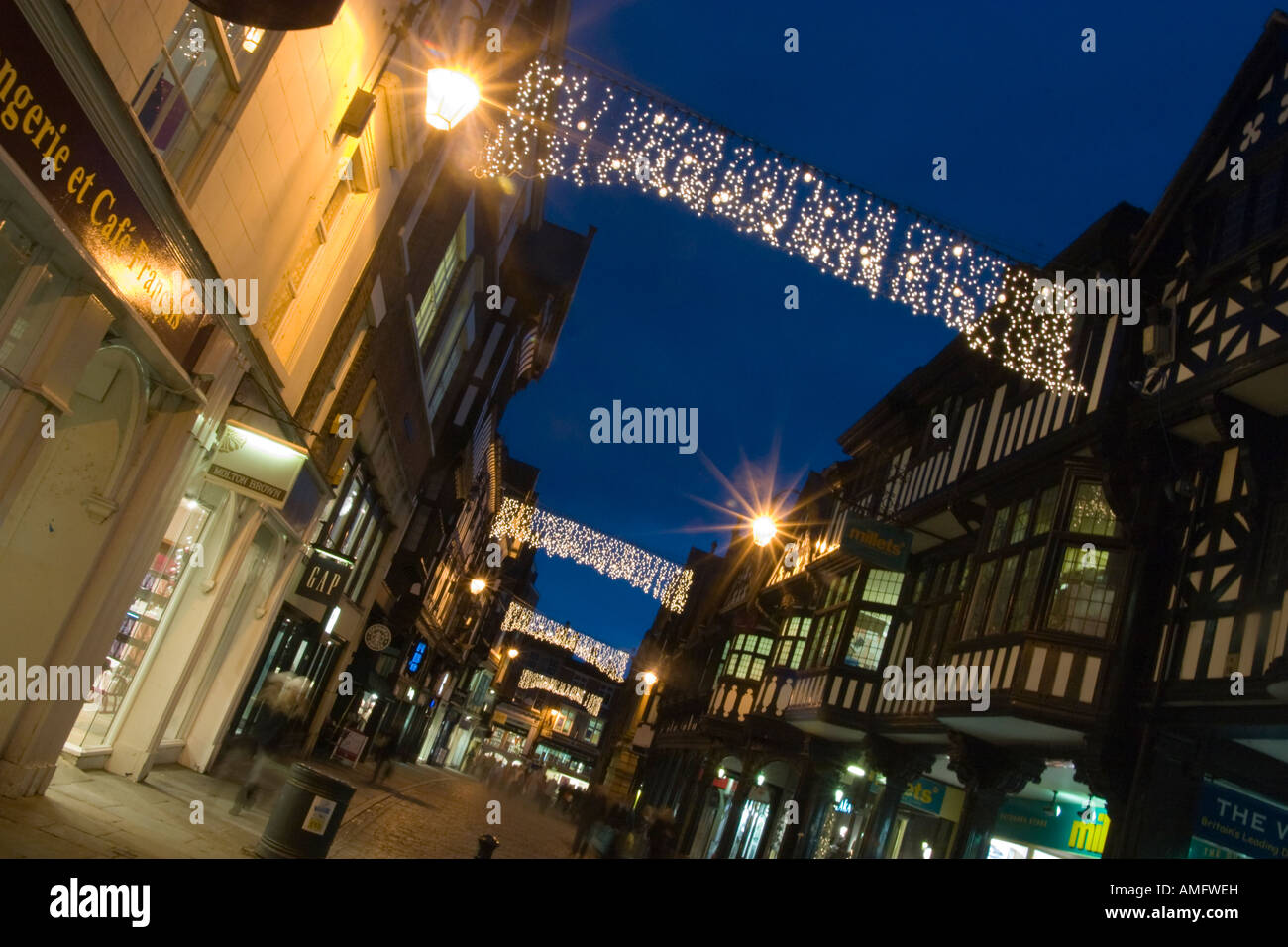 Chester Town Centre At Christmas At Night Stock Photo - Alamy
