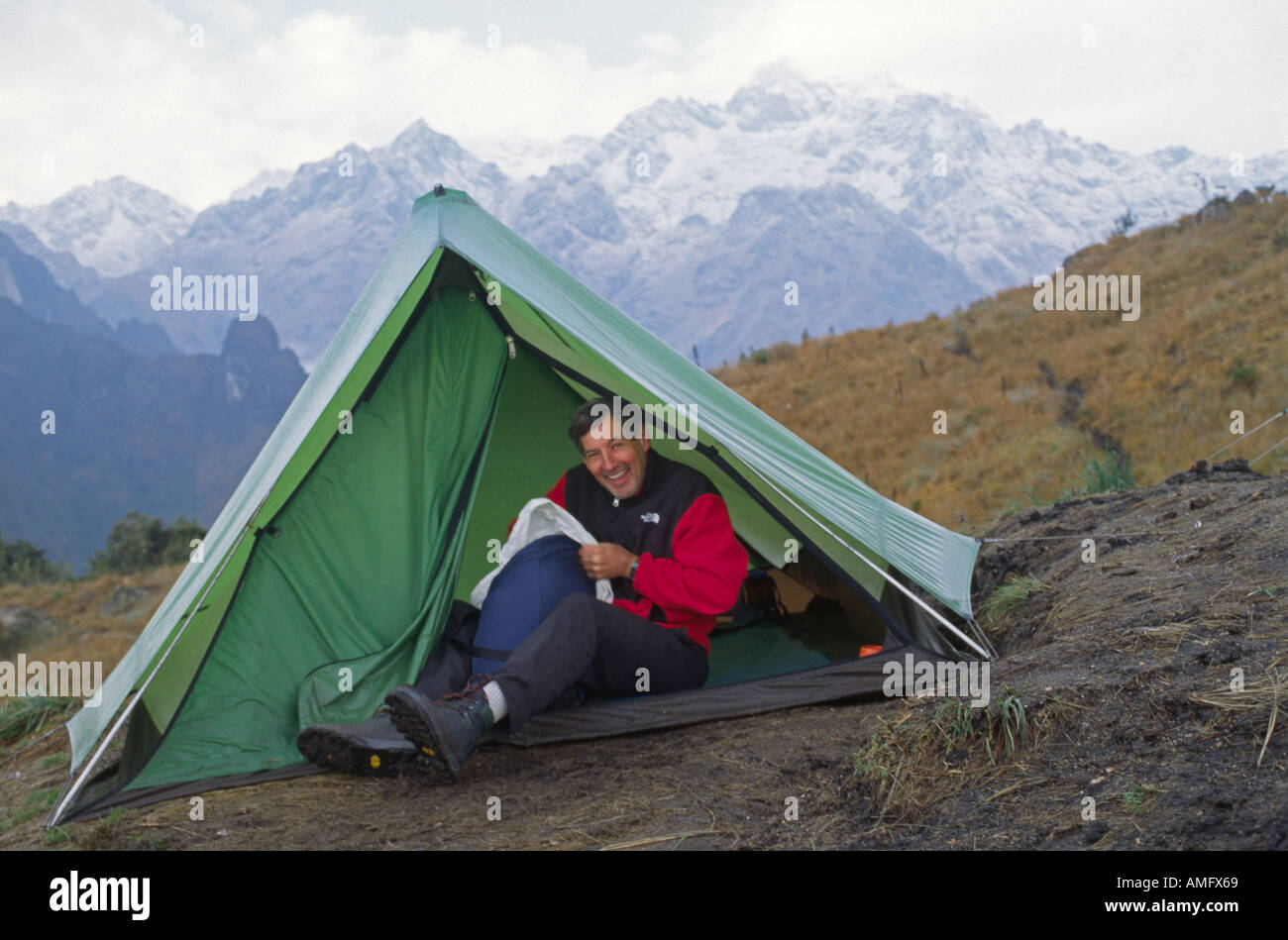 John Price in his tent camped above PUYUPATAMARCA on the INCA TRAIL to ...