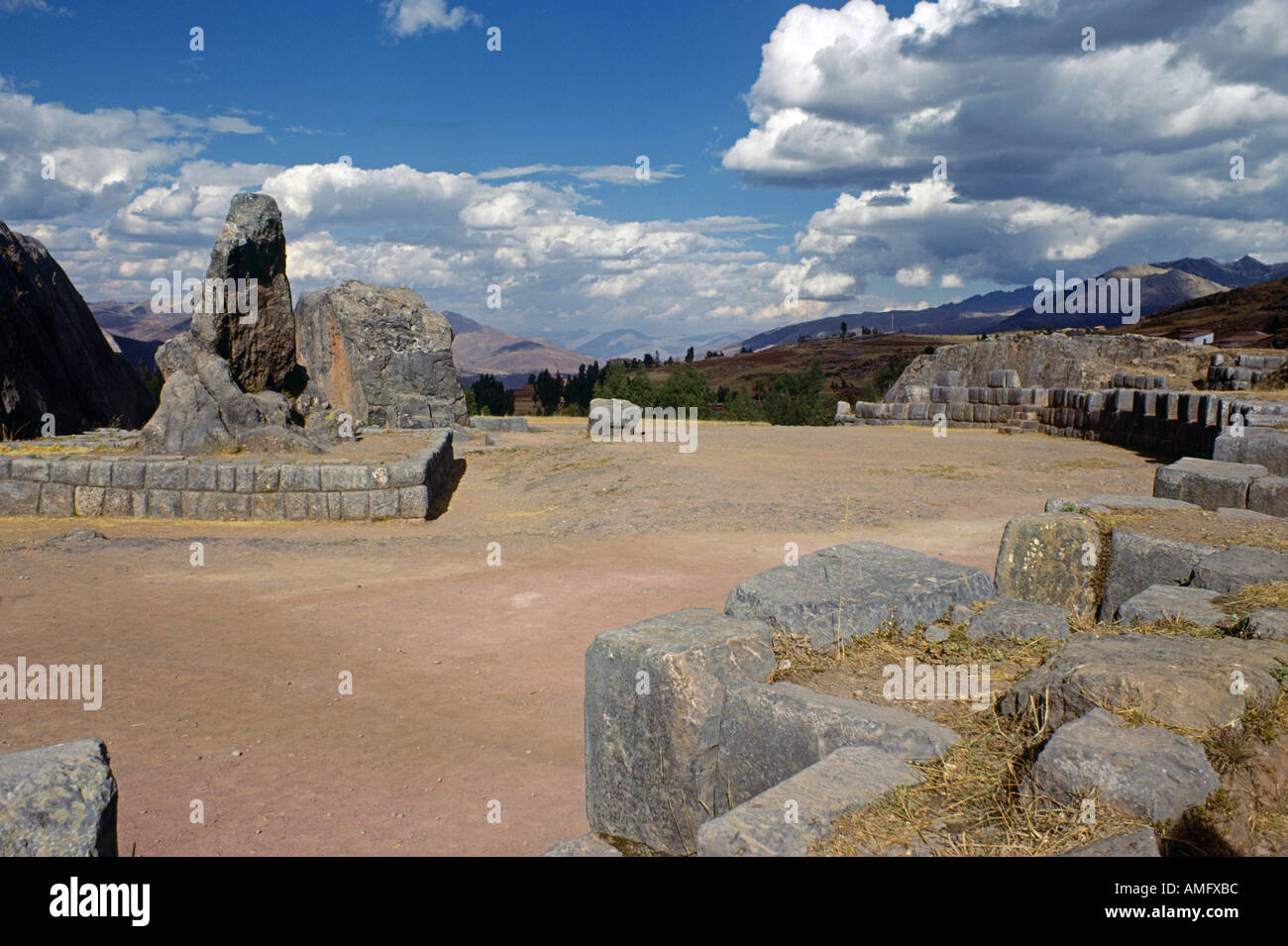 A carved ROCK MONOLITH dominates the INCA RUINS of QUENCO near CUZCO ...
