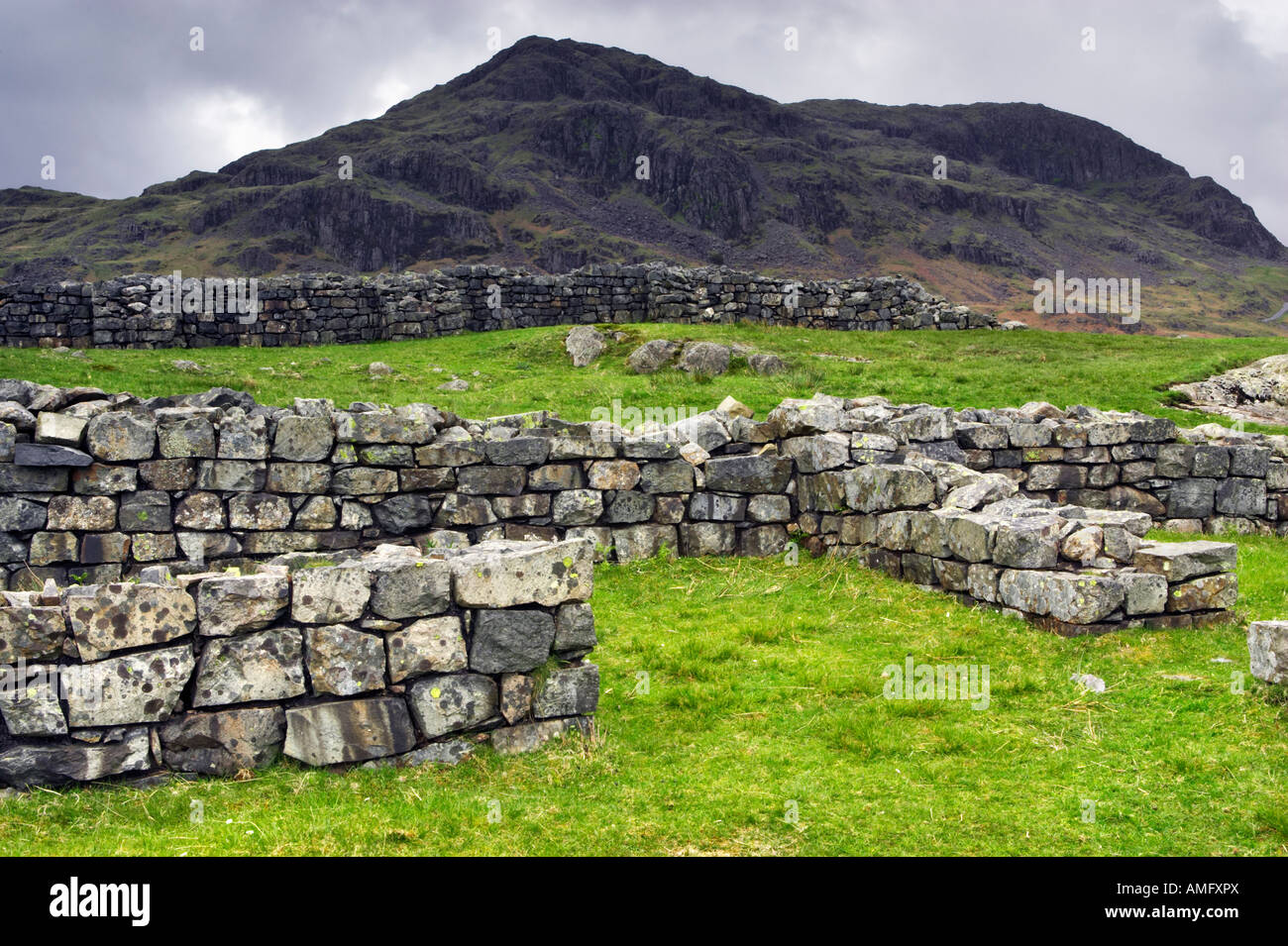 Hardknott Roman Fort with Hard Knott Fell in the distance. Above ...