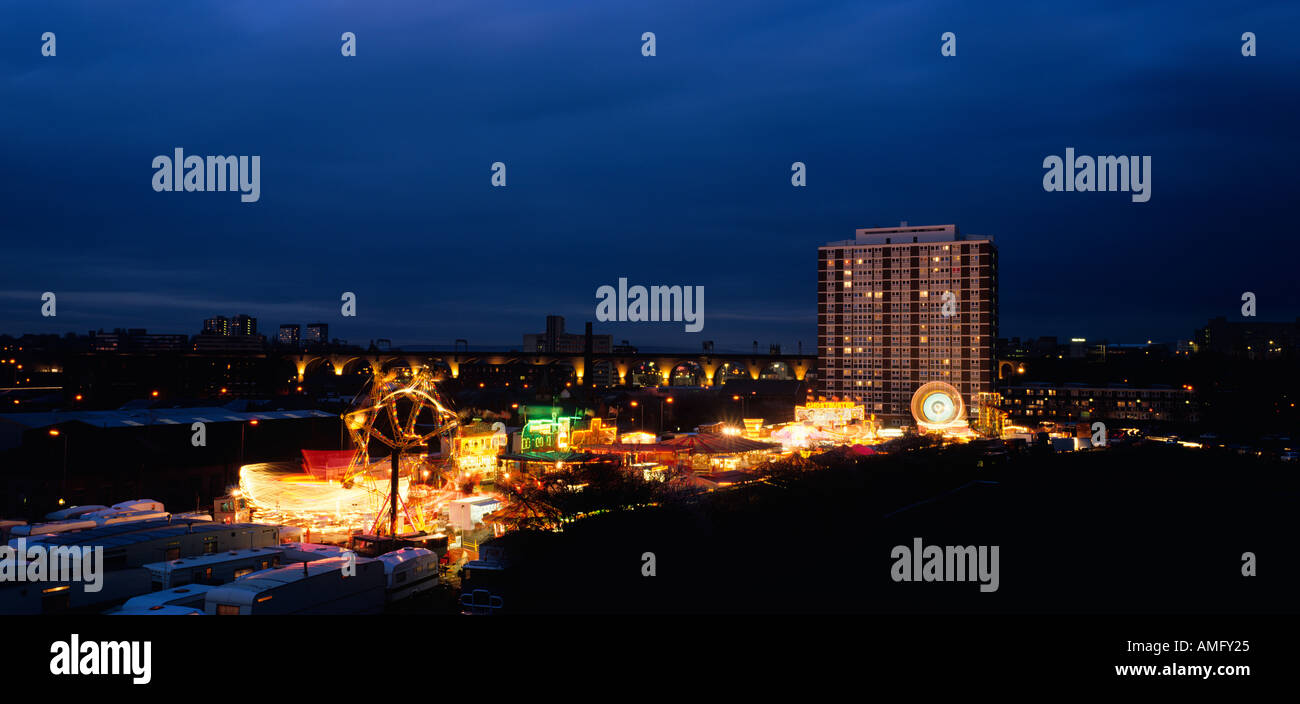Cheshire Stockport funfair on Hollywood Park at night Stock Photo - Alamy
