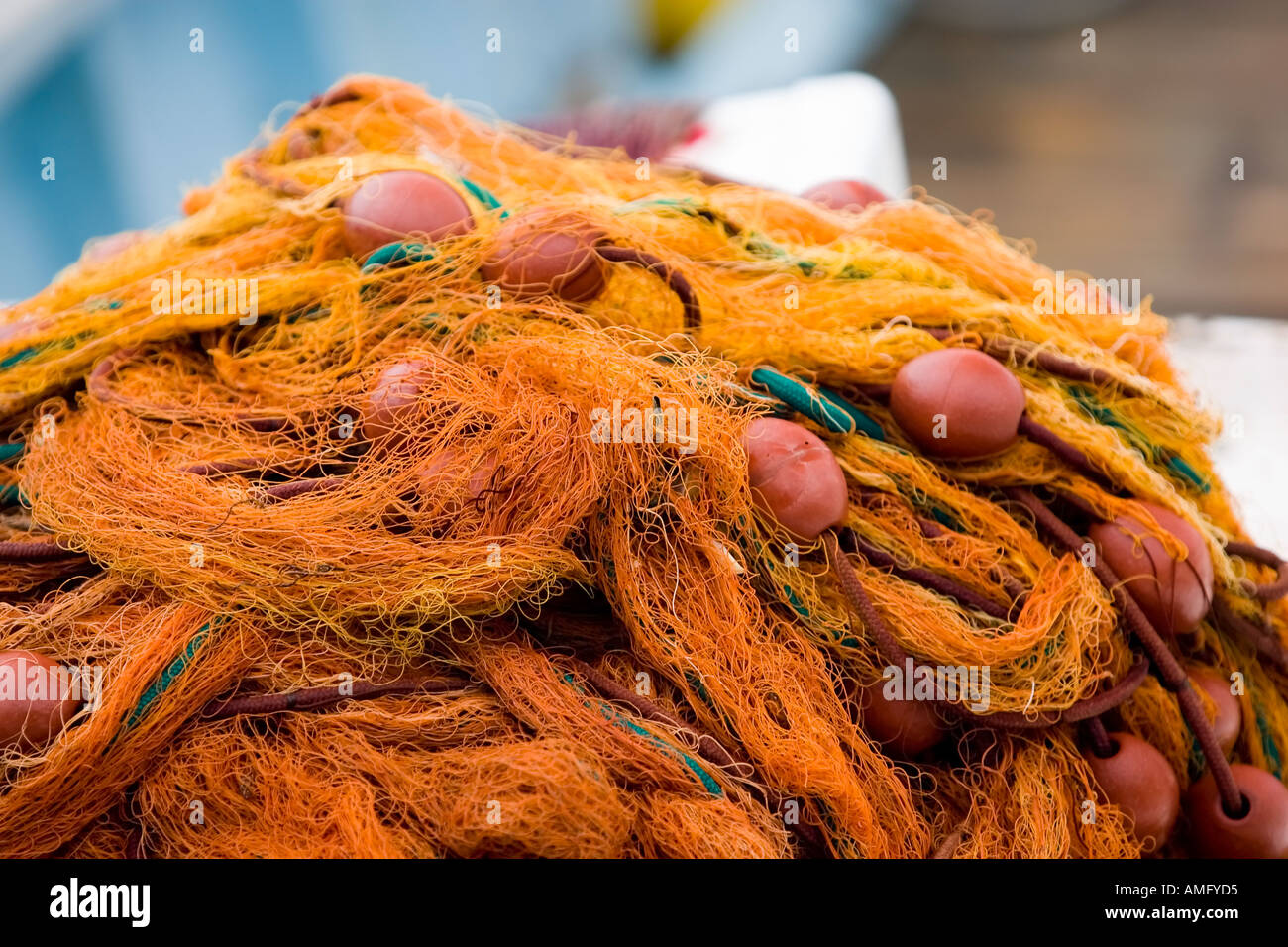 Fisherman net on boat aft Stock Photo - Alamy