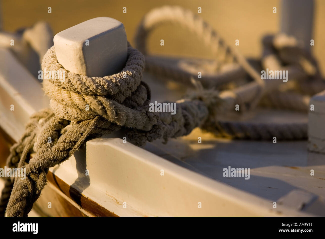 wooden boat details ropes Stock Photo - Alamy