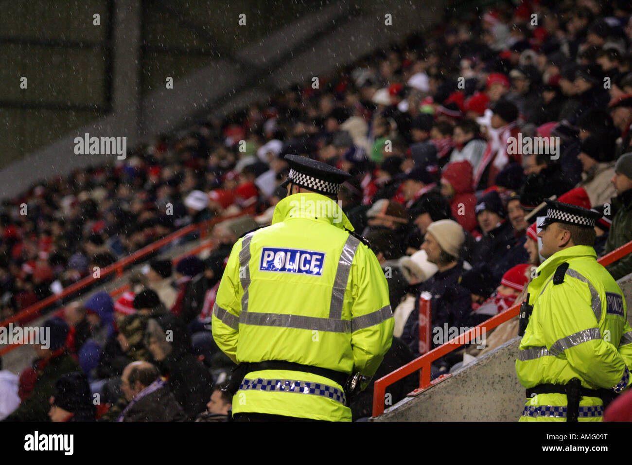 Grampian Police Officers at a night football match at Pittodrie Stadium ...