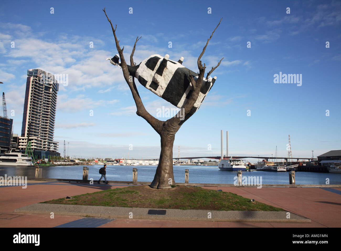 'Cow up a tree' by John Kelly, is a painted bronze sculpture located at ...