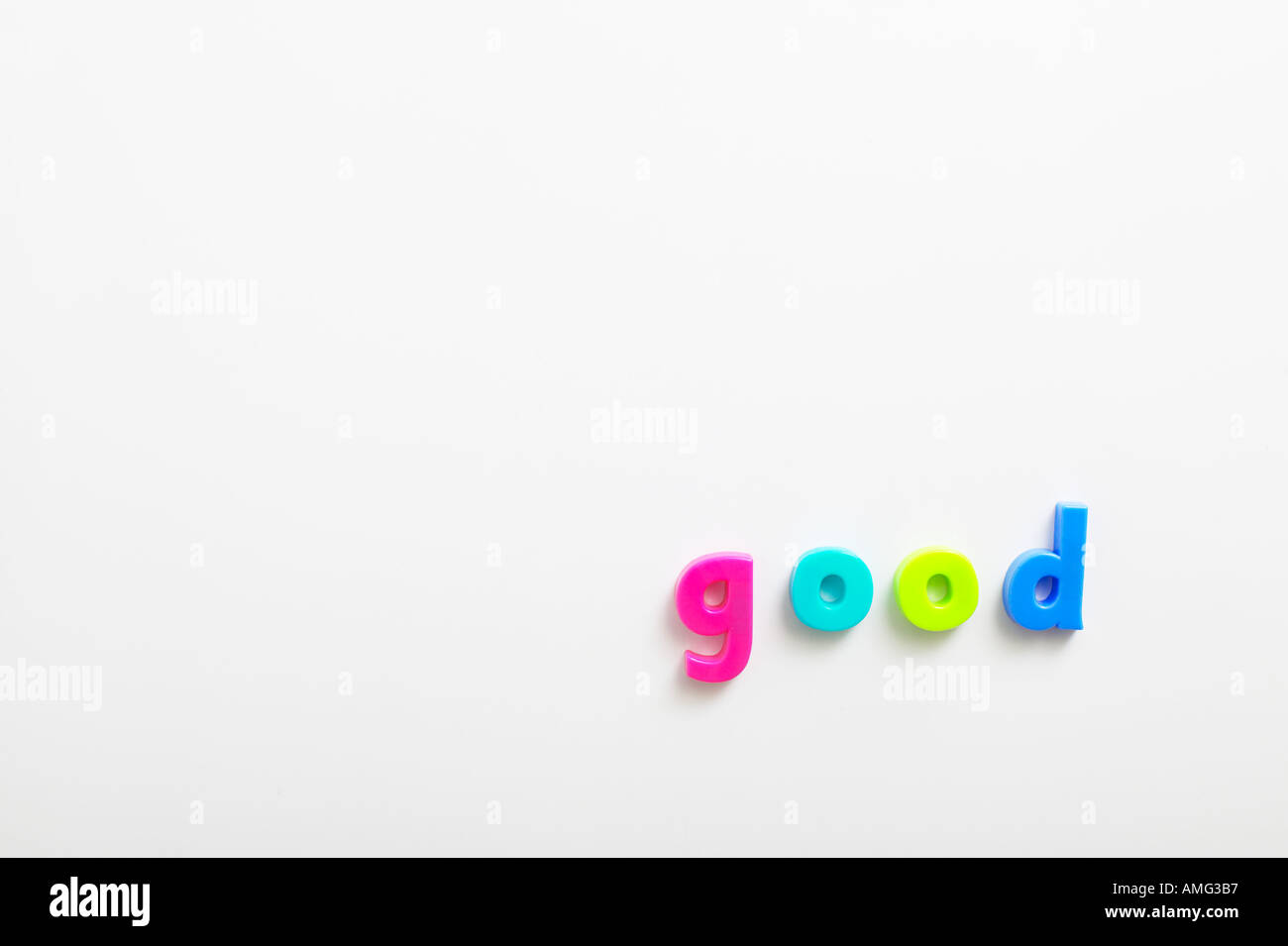 kids alphabet fridge magnets spelling good Stock Photo - Alamy