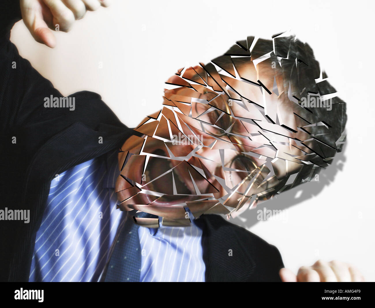 Conceptual image showing stressed out business man shattered into ...
