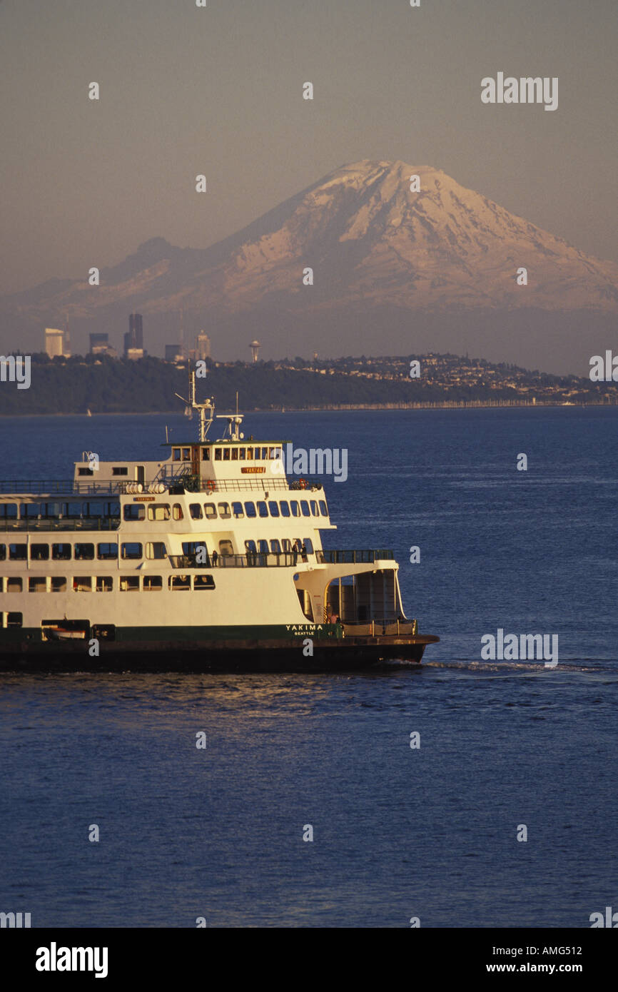 Washington State Ferry Boat On Puget Sound With Seattle Washington ...