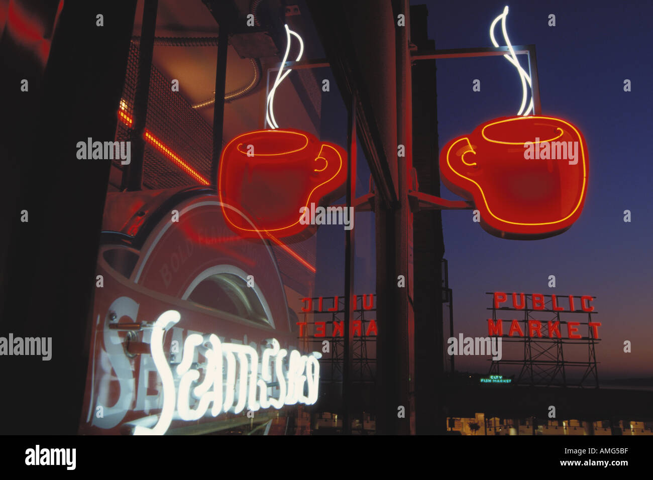 Seattle's Best Coffee Neon Coffee Cup Sign At Night A Landmark At The ...
