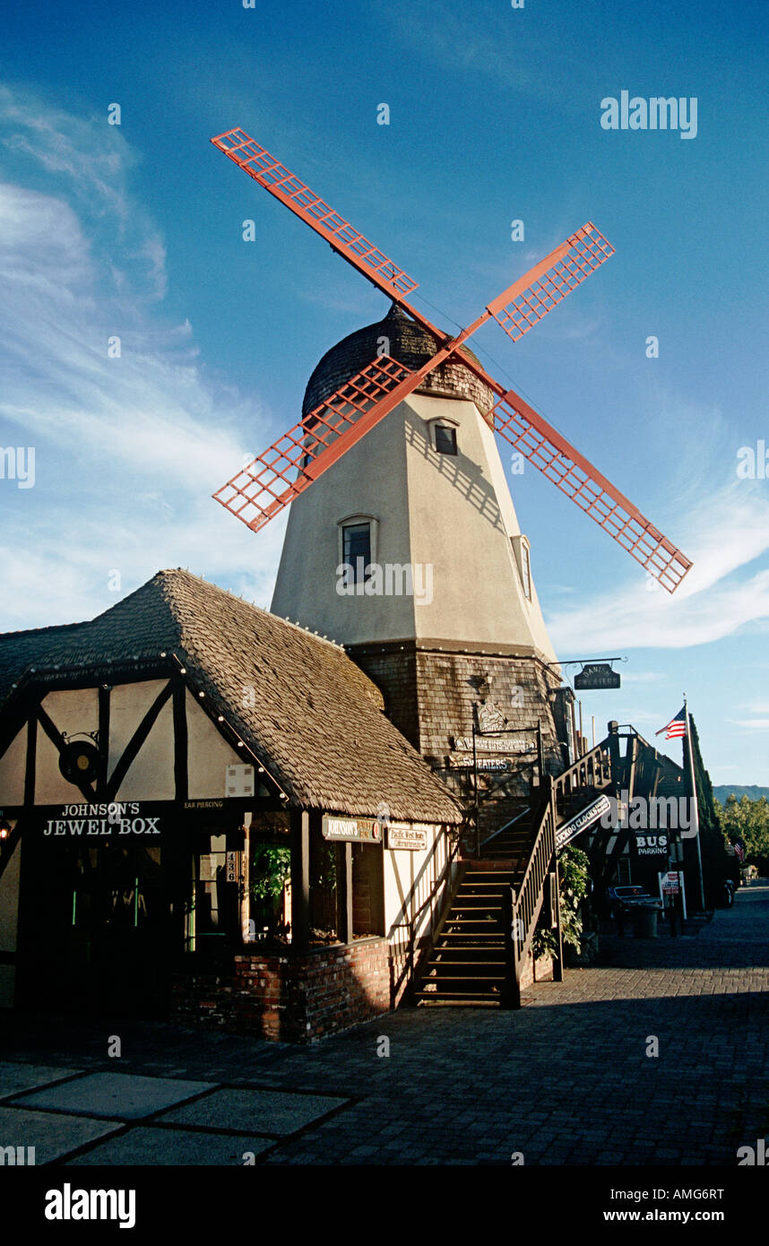 Old windmill and retail shops, Solvang, California, USA Stock Photo - Alamy