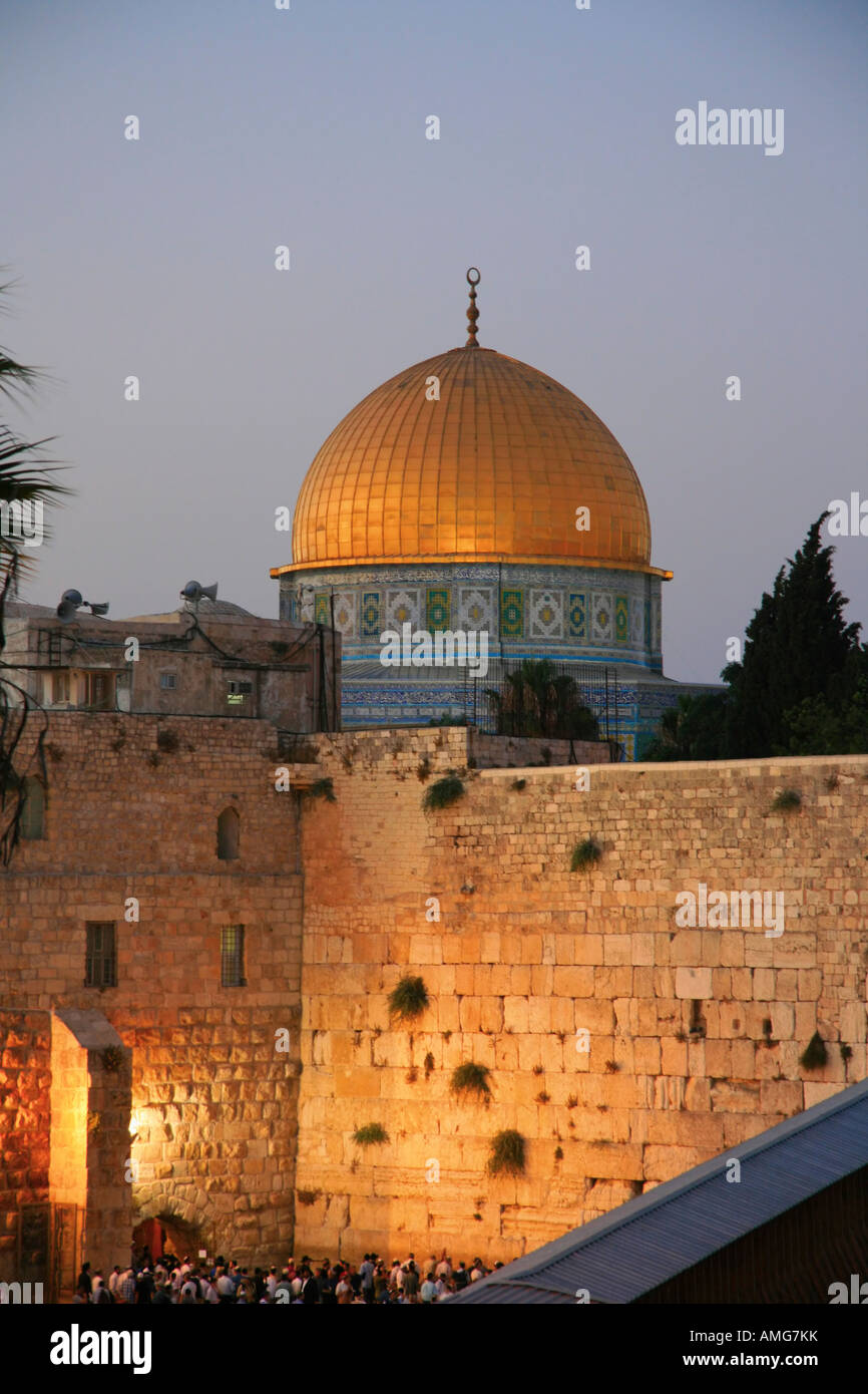 Israel Jerusalem The wailing wall and dome of the rock at dusk Stock ...