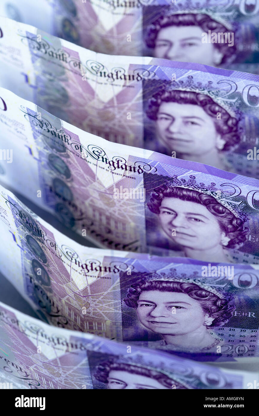 English UK twenty pound sterling pounds bank notes currency Stock Photo ...