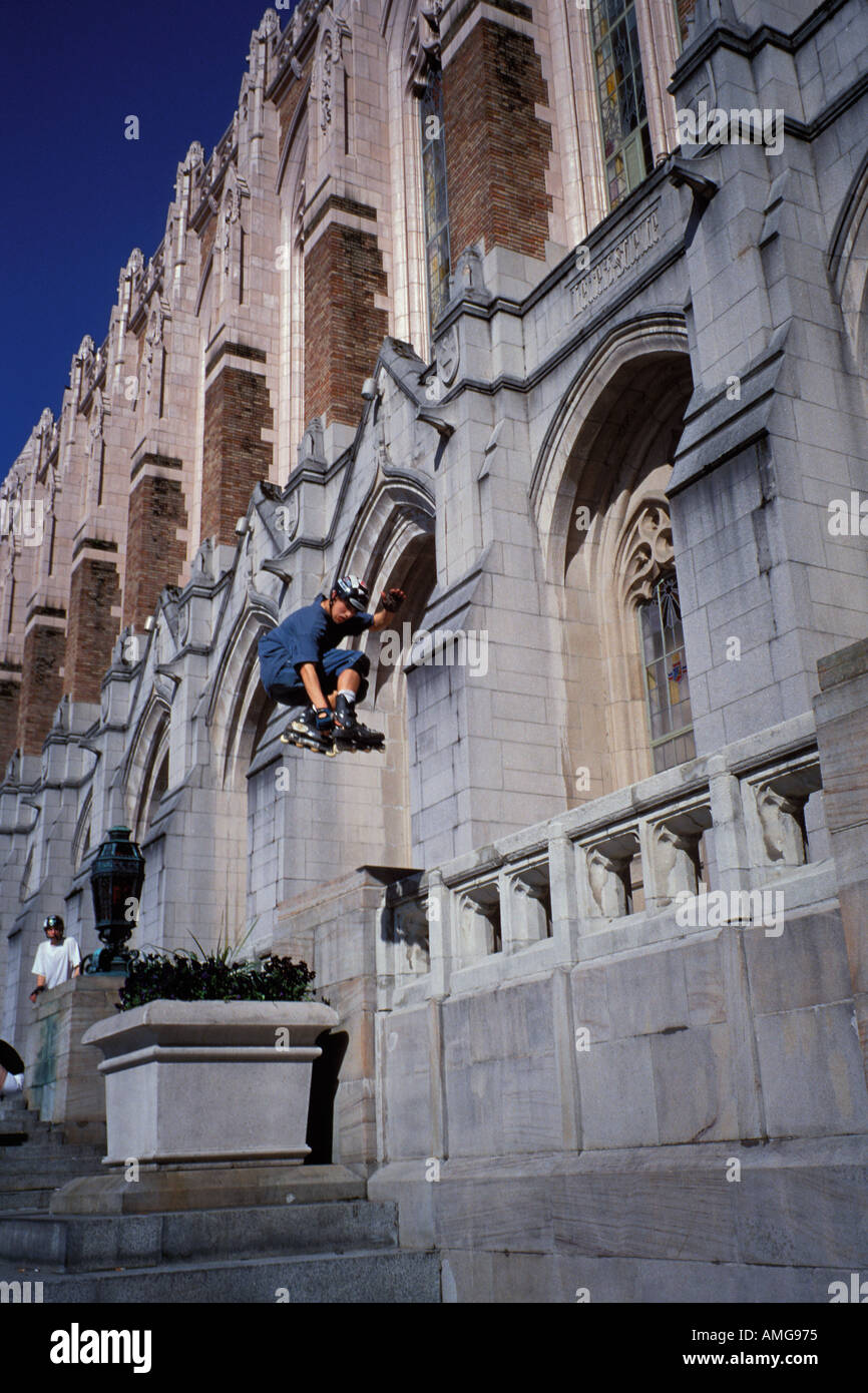 Teenage Boy With Rollerblades Jumps Railing University Of Washington ...