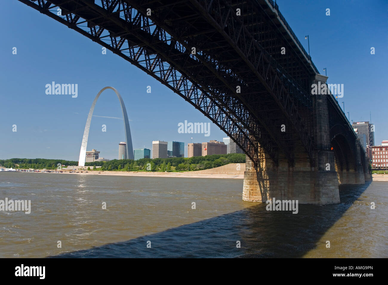 Eads Bridge and Gateway Arch in St Louis Missouri Stock Photo - Alamy