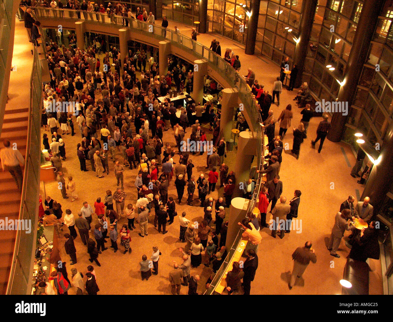 Crowd of people in lobby of Benaroya Symphony Hall during concert ...