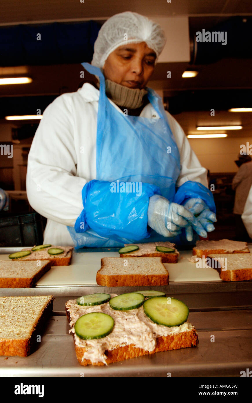 industrial sandwich maker tuna cucumber Stock Photo - Alamy