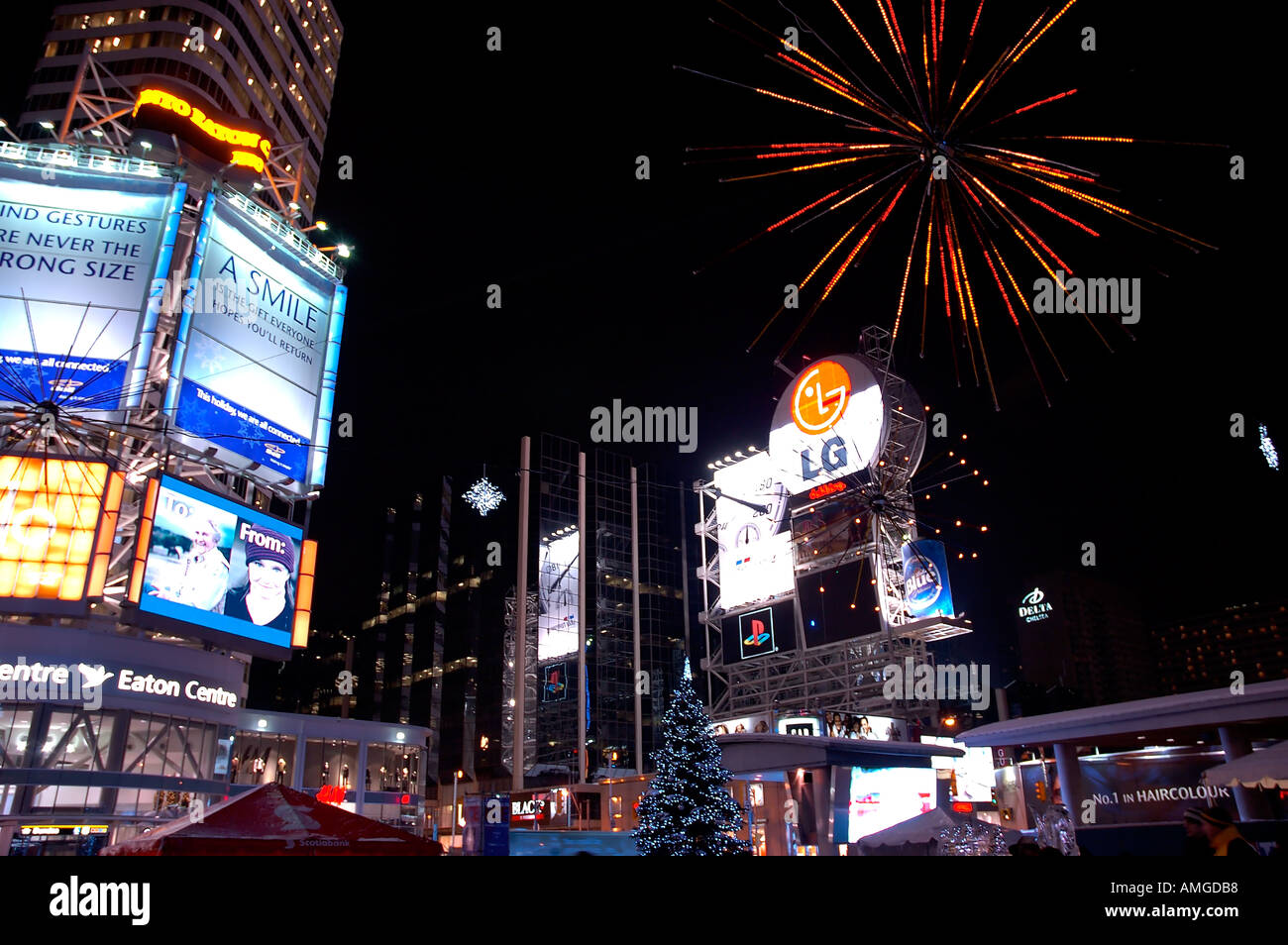 Street scene at night in Toronto Canada Ontario North America Province ...
