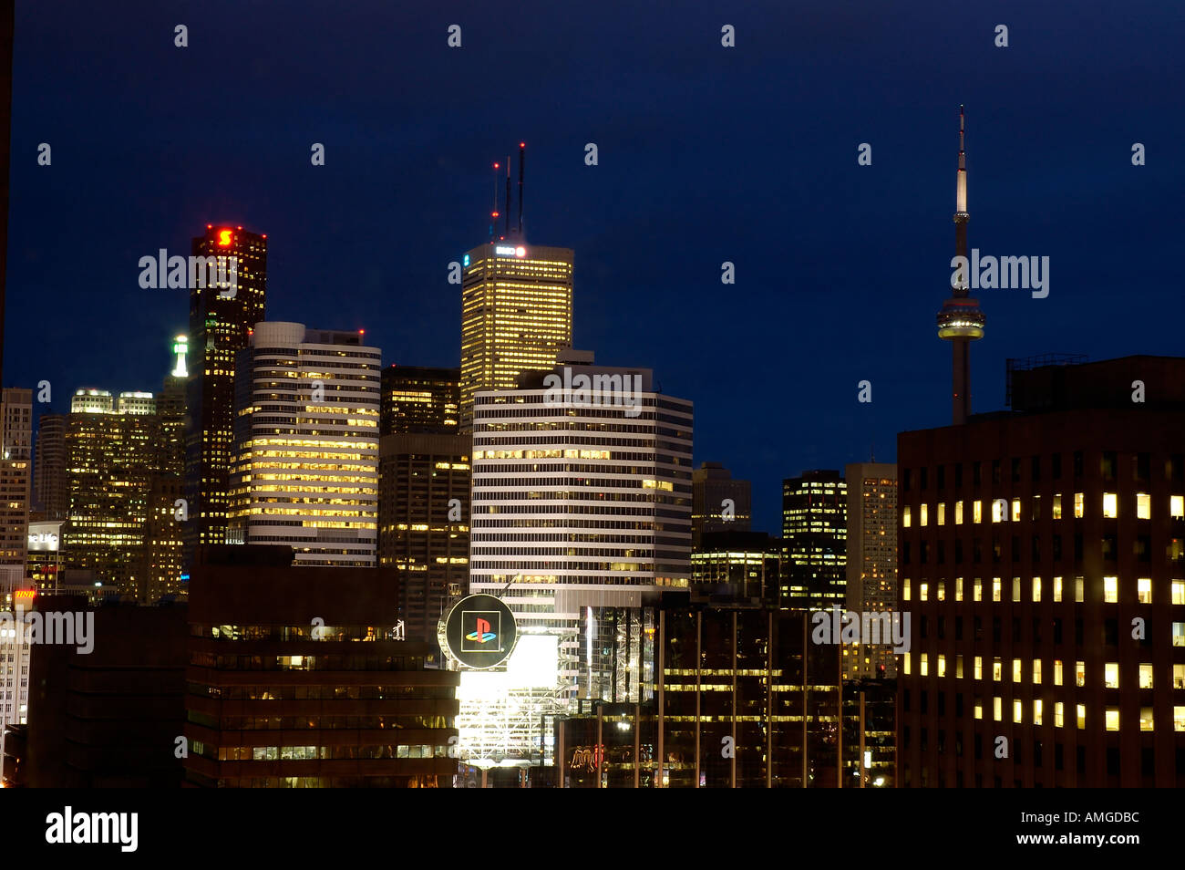 Toronto skyline at night CN tower Eaton Centre Ontario North America ...