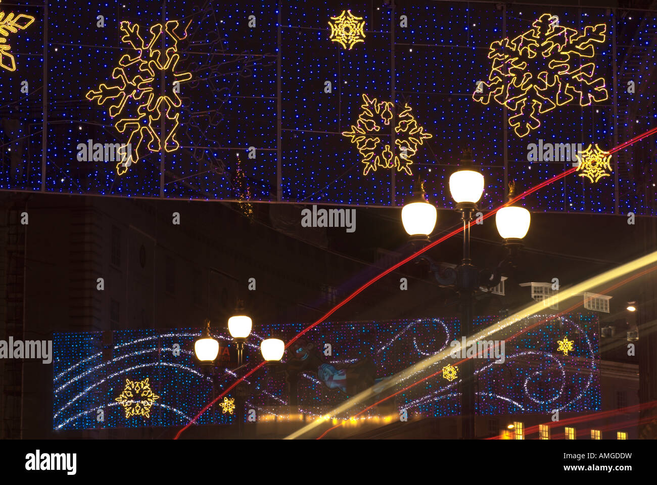 Pretty Christmas lights of snowflake patterns in Regent Street London ...