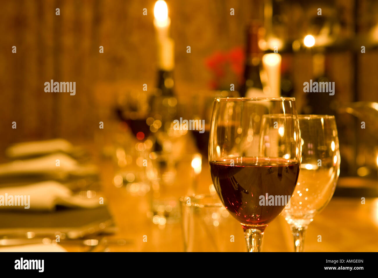 Dining room table with wine glasses Stock Photo - Alamy