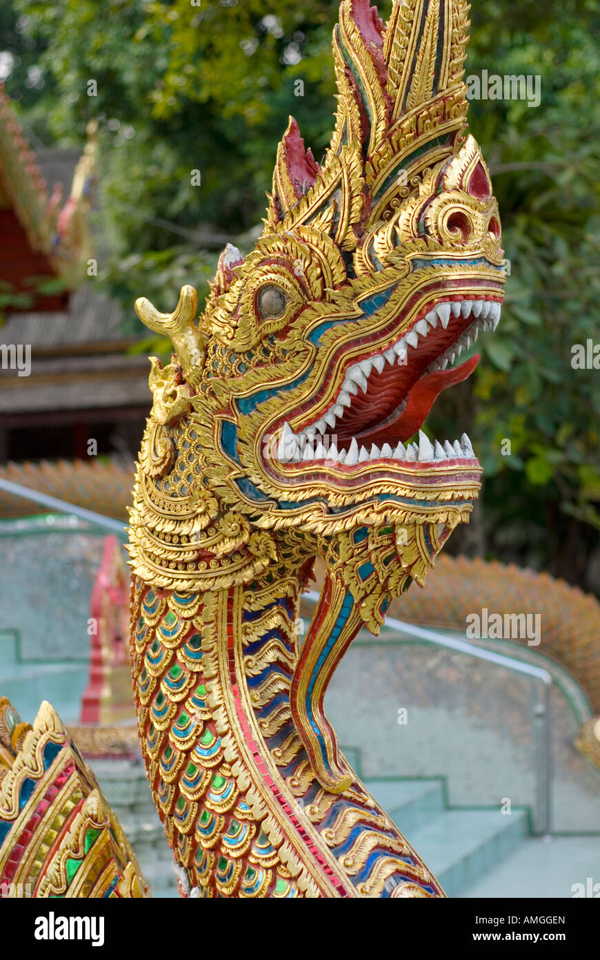 Naga statue protecting the entrance to Thai temple Stock Photo - Alamy