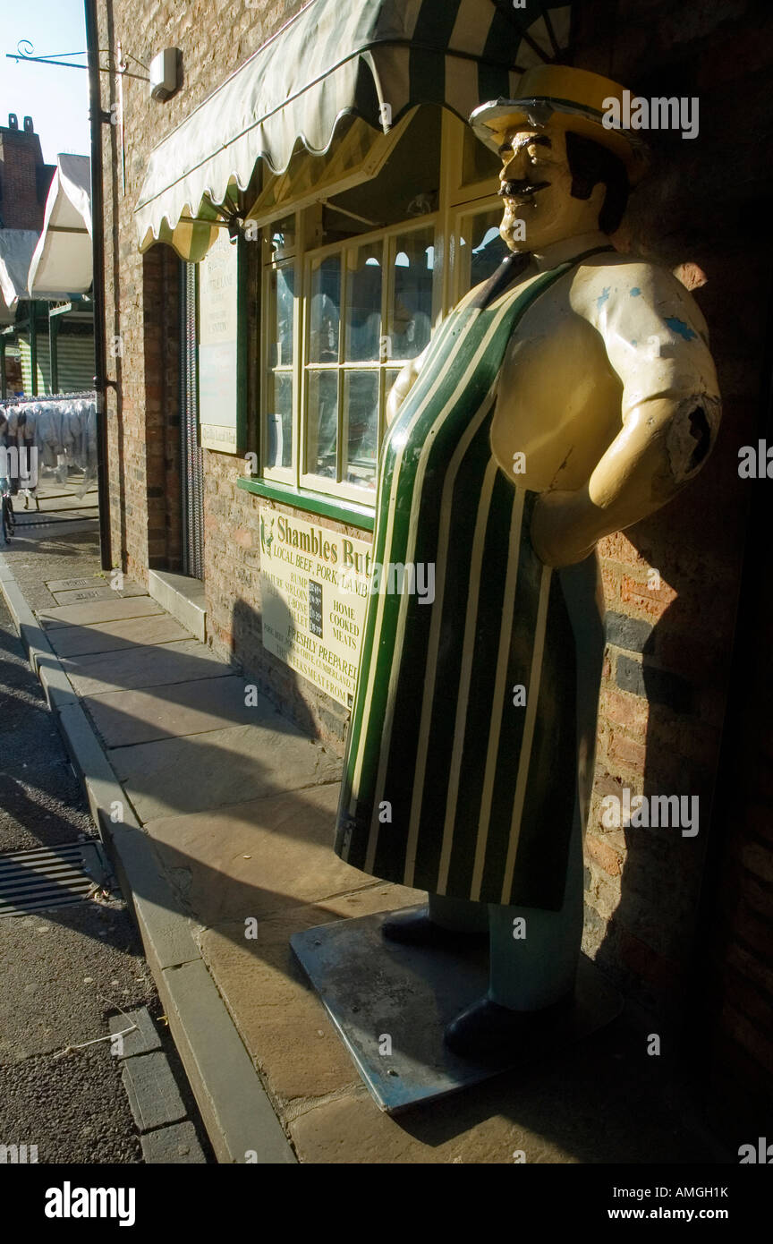 Life size model of a butcher outside the Shambles Butchers York Stock ...