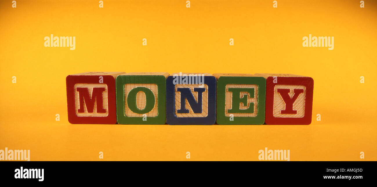 Alphabet blocks, money hi-res stock photography and images - Alamy