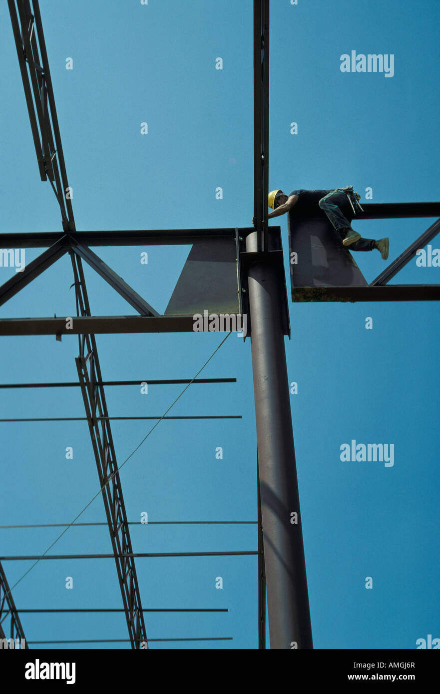 steel workers beams grid welding large warehouse construction girders ...