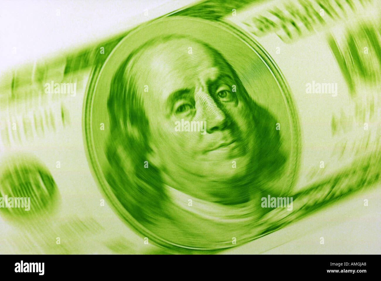 United States one hundred dollar bill blurred spinning motion close up ...