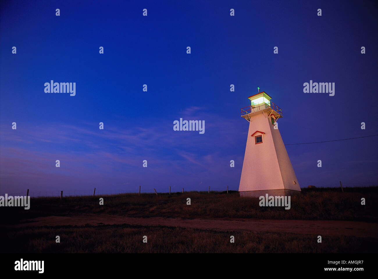 Cape Tryon Lighthouse and Field At Sunrise, Cape Tryon, Prince Edward ...