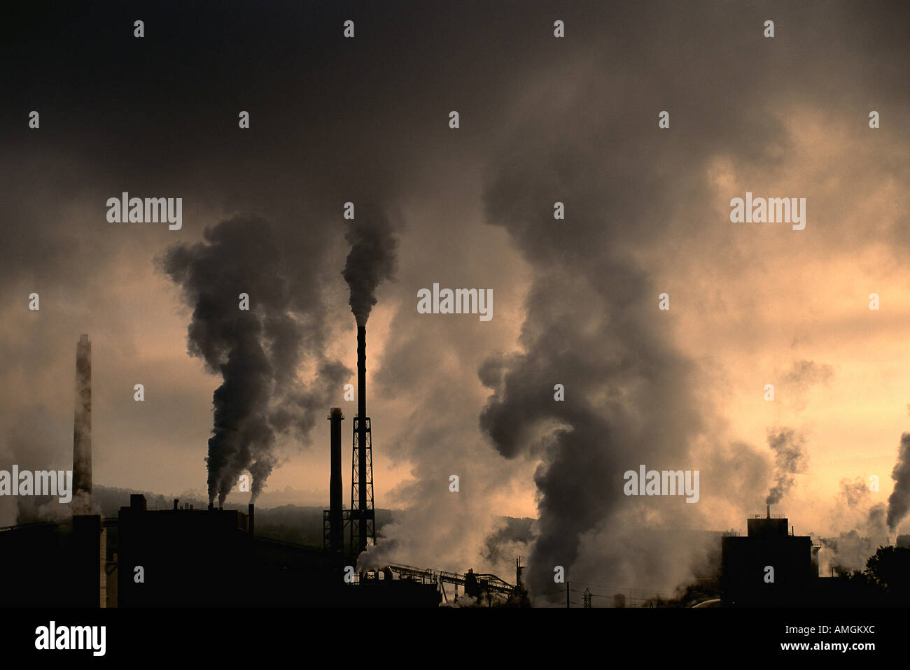 Smokestacks Billowing Smoke at Paper Mill, Rumford Falls, Maine, USA ...