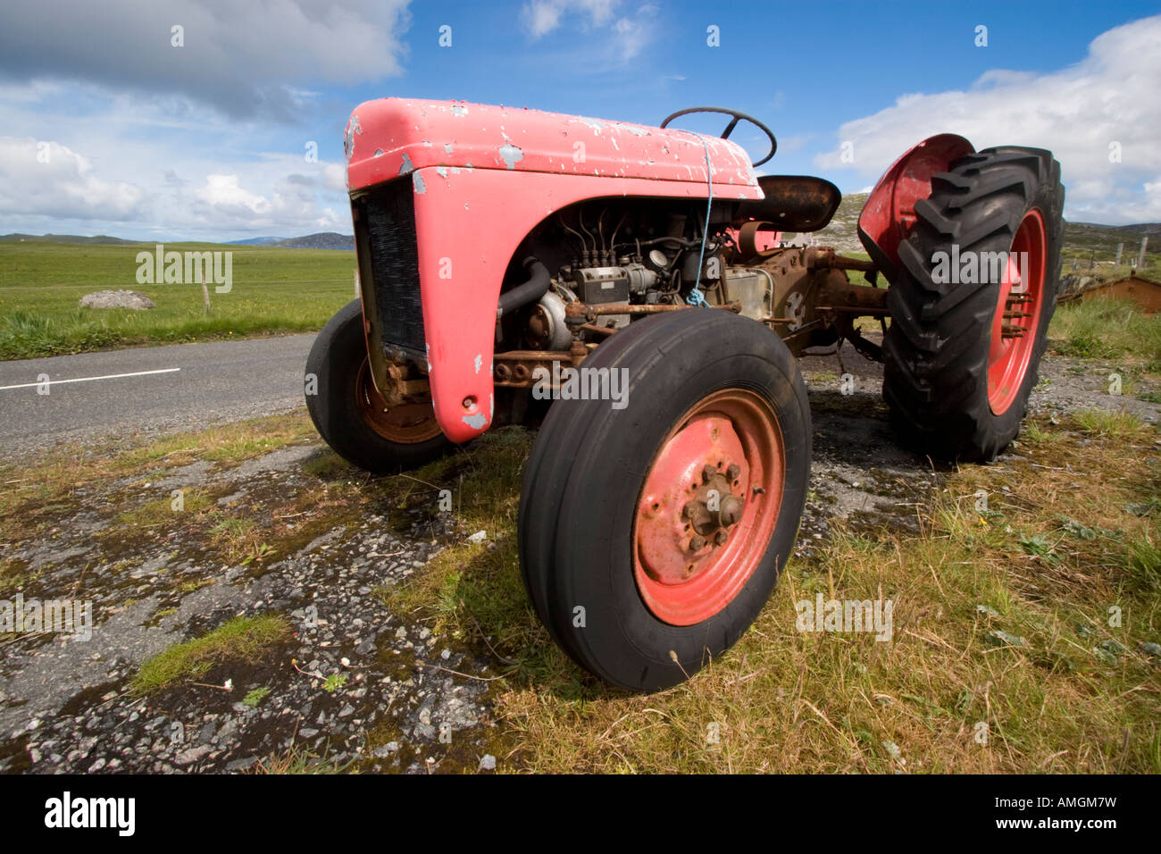 Old-fashioned red tractor still in use on Harris, Outer Hebrides ...