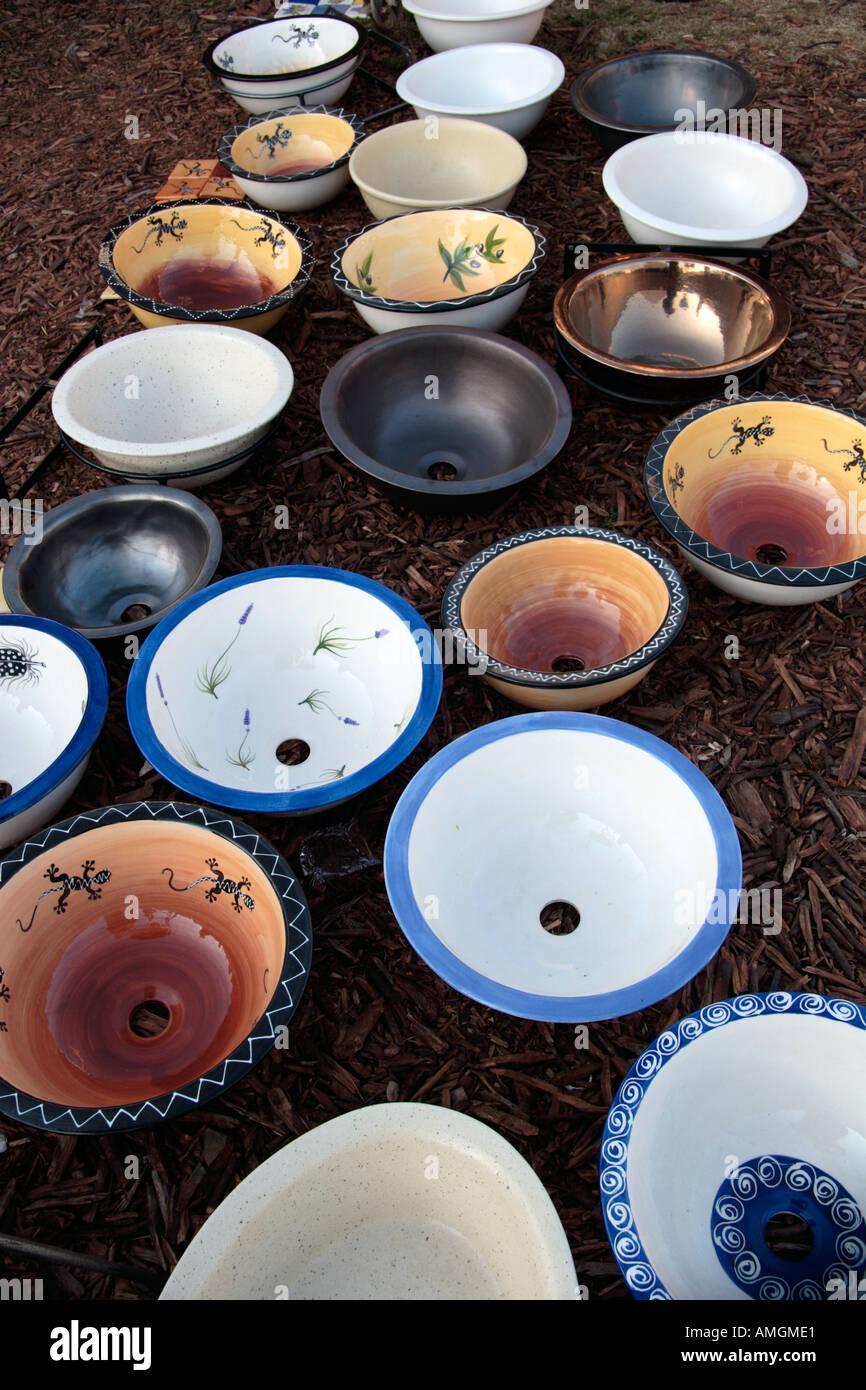 Ornate handmade sinks at craft fair Stock Photo - Alamy
