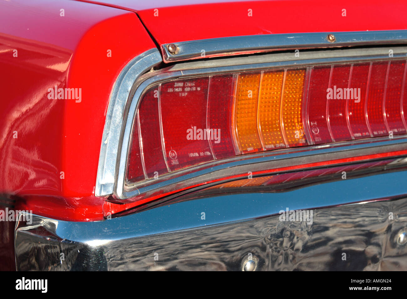Close of up chrome bumper fender vintage red car Stock Photo - Alamy
