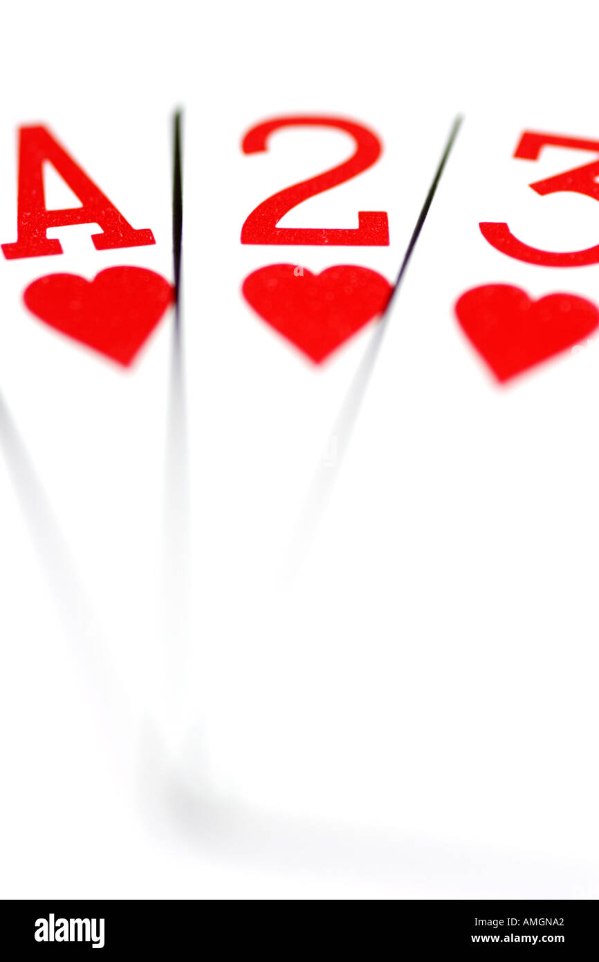 ace one two of hearts playing cards Stock Photo - Alamy